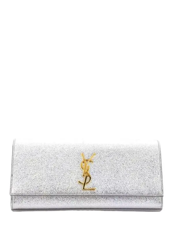 Saint Laurent Metallic Calfskin Classic Monogram Long Clutch Bag - Silver