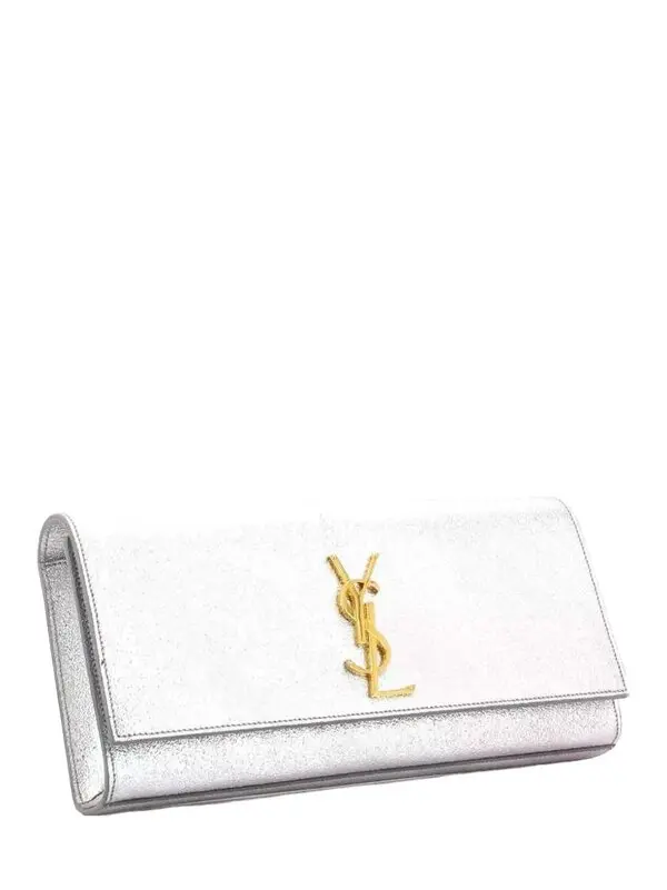 Saint Laurent Monogram Metallic Calfskin Long Clutch Bag - Silver