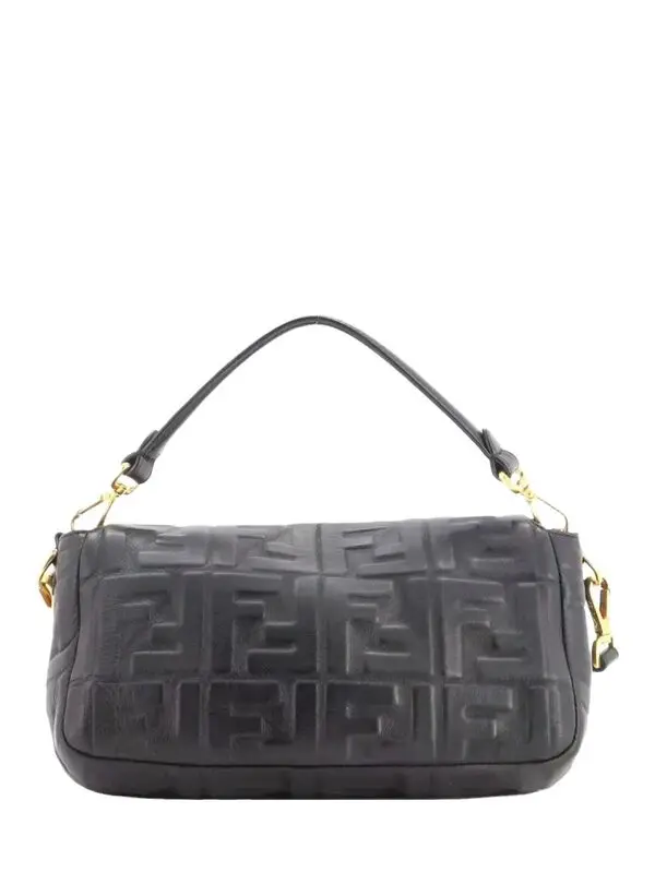 Fendi Zucca Embossed Leather Crossbody Bag - Black
