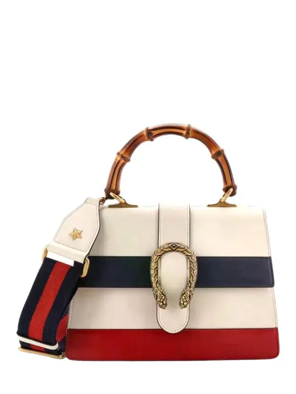 Gucci Dionysus Bamboo Top Handle Bag Colorblock Leather Medium Satchel - Red