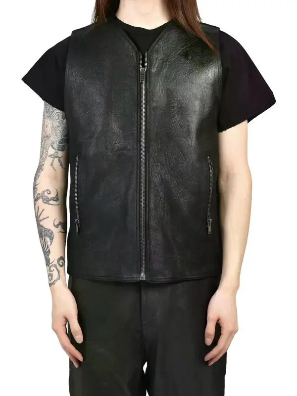 DET BLEV SENT Zip-up Leather Vest - Black