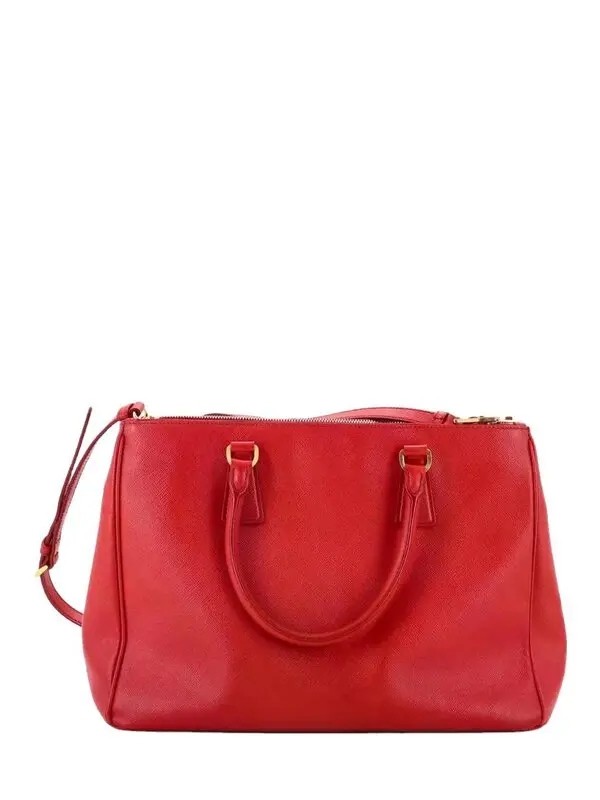 Prada Saffiano Leather Double Zip Tote Bag - Red