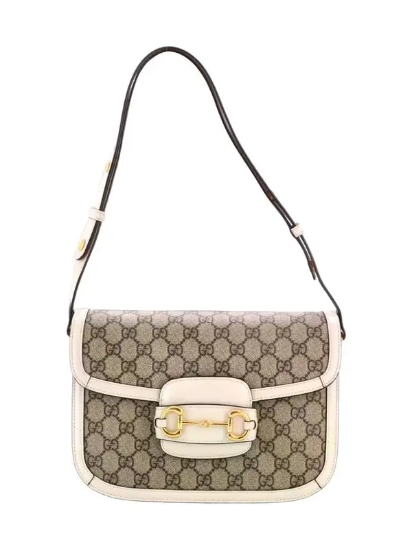 Gucci Horsebit 1955 Gg Coated Canvas With Leather Small Shoulder Bag - White
