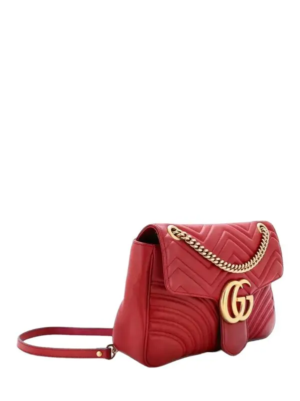 Gucci Gg Marmont Flap Bag Matelasse Leather Medium Shoulder Bag - Red