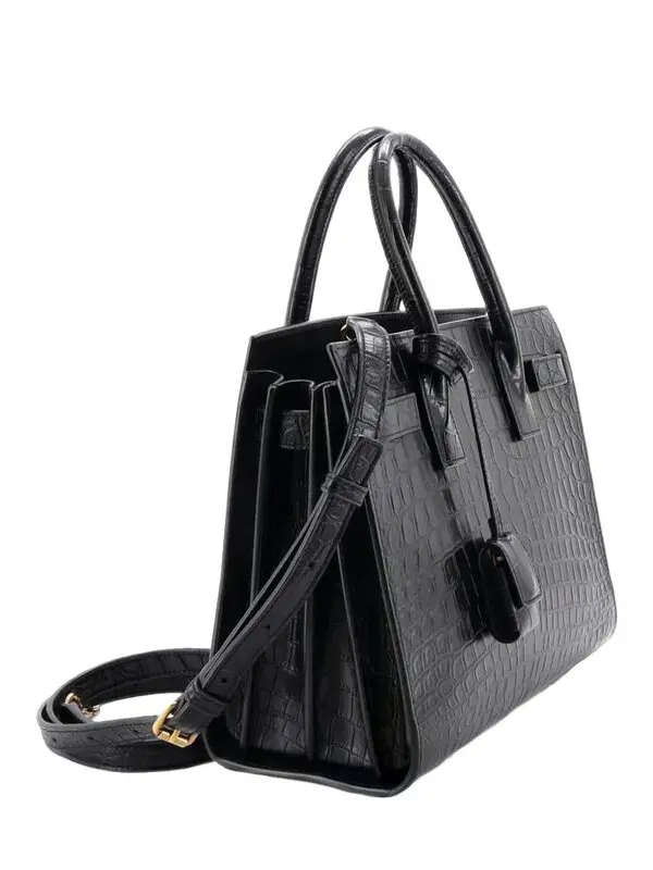 Saint Laurent Sac De Jour Nm Bag Crocodile Embossed Leather Baby Tote Bag - Black