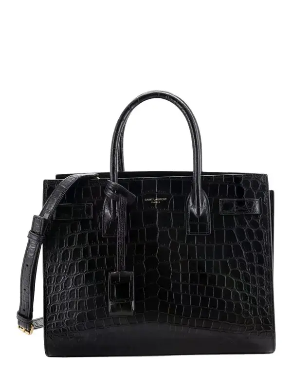 Saint Laurent Sac De Jour Nm Bag Crocodile Embossed Leather Baby Tote Bag - Black