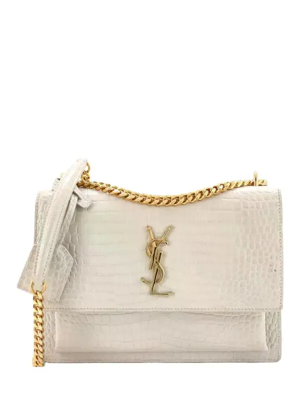 Saint Laurent Croc Effect Leather Medium Cross Body Bag - White