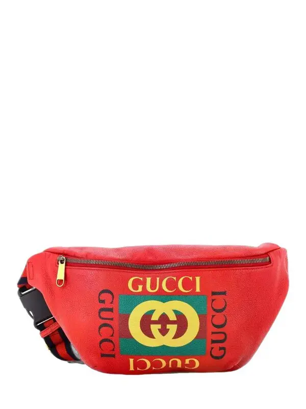 Gucci Logo Printed Leather Medium Belt Bag - Red