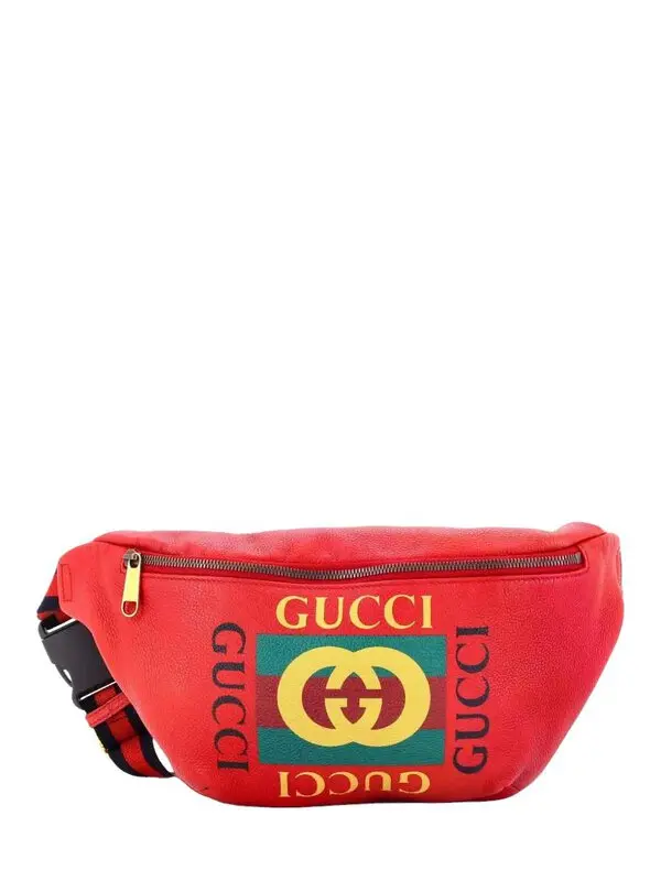 Gucci Logo Printed Leather Medium Belt Bag - Red