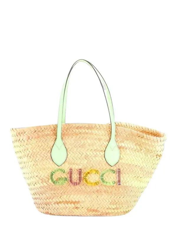 Gucci Small Open Woven Raffia Tote Bag - Green