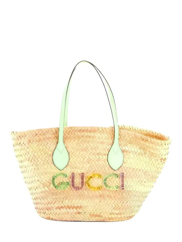 Gucci Small Logo Open Woven Tote Bag - Green