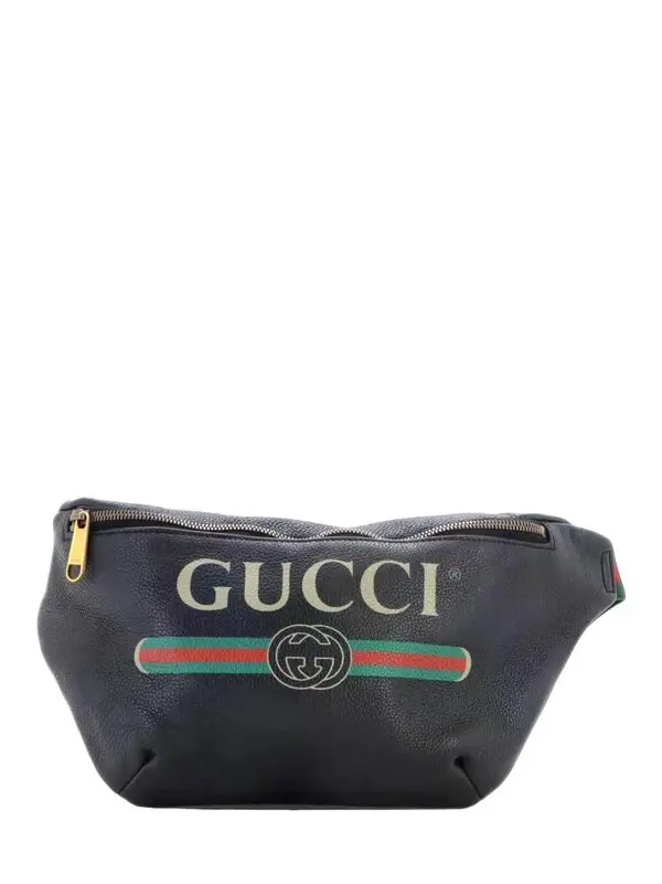 Gucci Logo Printed Leather Medium Belt Bag - Black