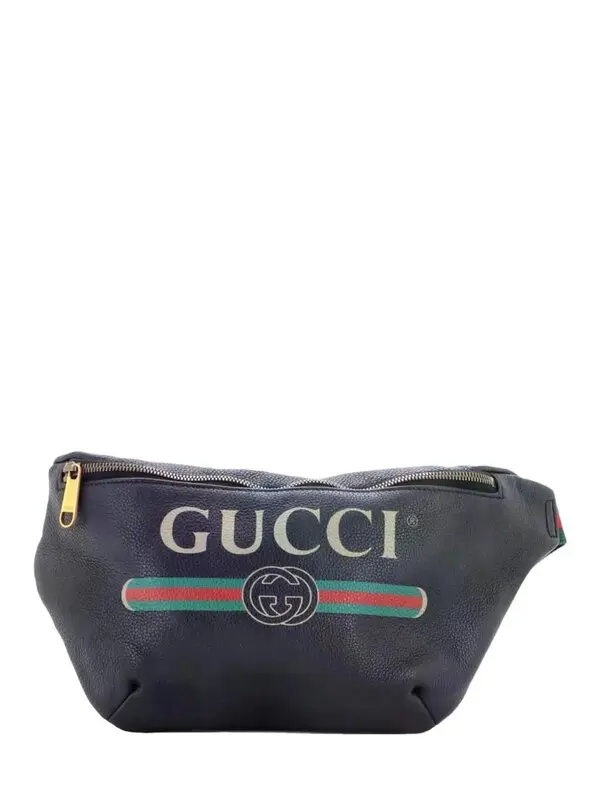 Gucci Logo Printed Leather Belt Bag - Black