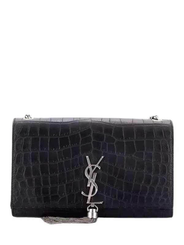 Saint Laurent Classic Monogram Tassel Crocodile Embossed Leather Medium Cross Body Bag - Black