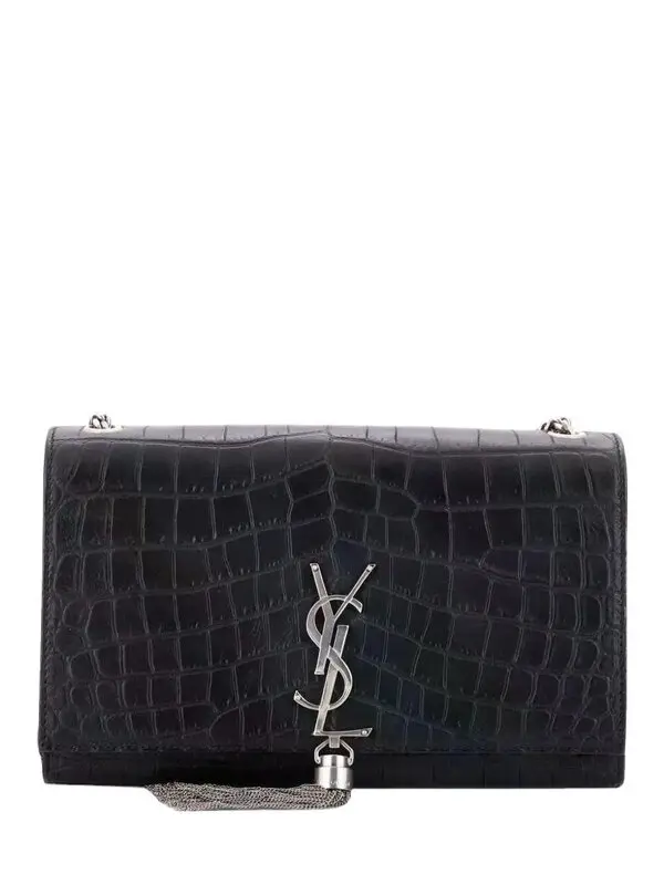 Saint Laurent Classic Monogram Tassel Crocodile Embossed Leather Medium Crossbody Bag - Black