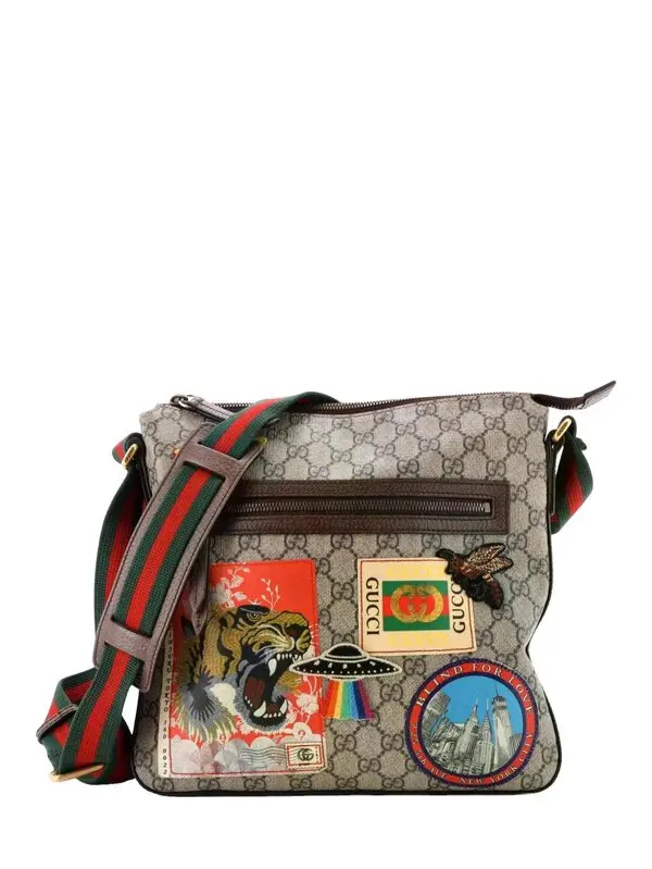 Gucci Courrier Zip Messenger Gg Coated Canvas With Applique Medium Crossbody Bag - Brown
