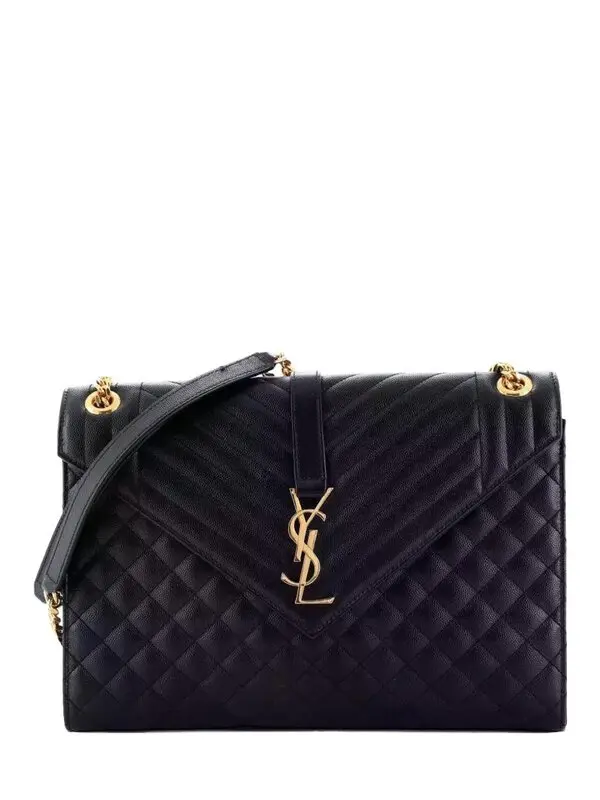 Saint Laurent Monogram Envelope Satchel Mixed Matelassé Leather Large Shoulder Bag - Black