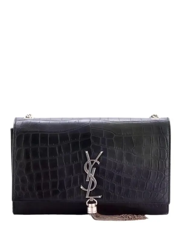 Saint Laurent Classic Monogram Tassel Crocodile Embossed Leather Medium Crossbody Bag - Black