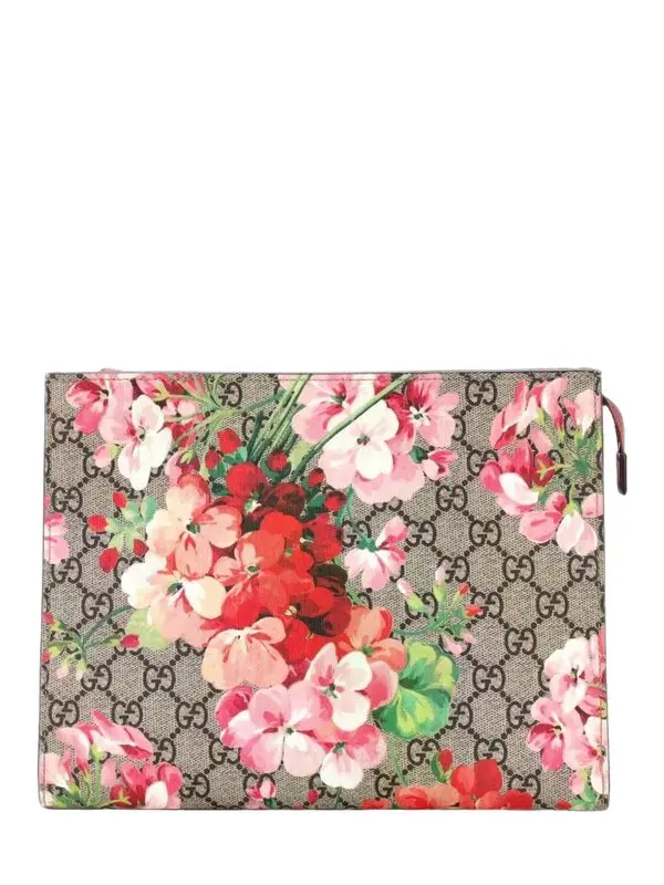 Gucci Blooms Print Gg Coated Canvas Pouch - Brown