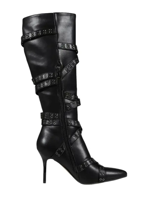 NIIHAI Strappy Knee-high Stiletto Boots - Black