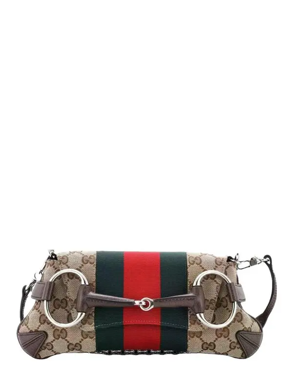 Gucci Horsebit Web Chain Clutch - Brown