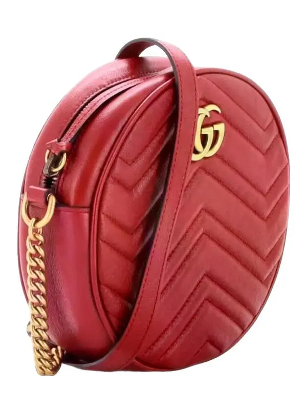 Gucci Gg Marmont Round Shoulder Bag Matelassé Leather Mini Crossbody Bag - Red