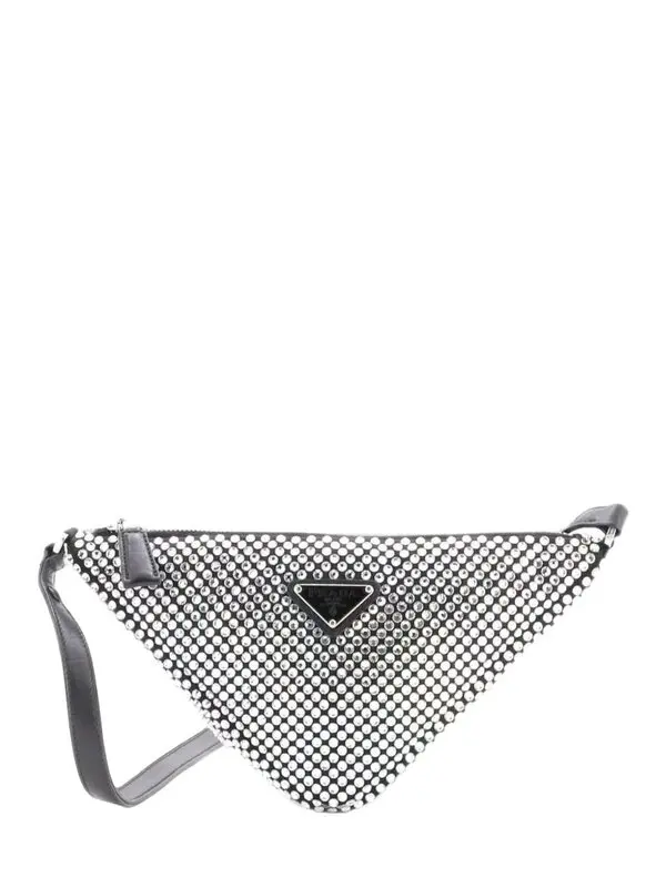 Prada Crystal Embellished Satin Mini Satchel - Black
