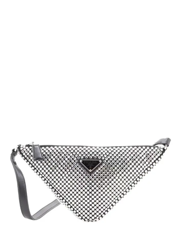 Prada Crystal Embellished Satin Mini Satchel - Black
