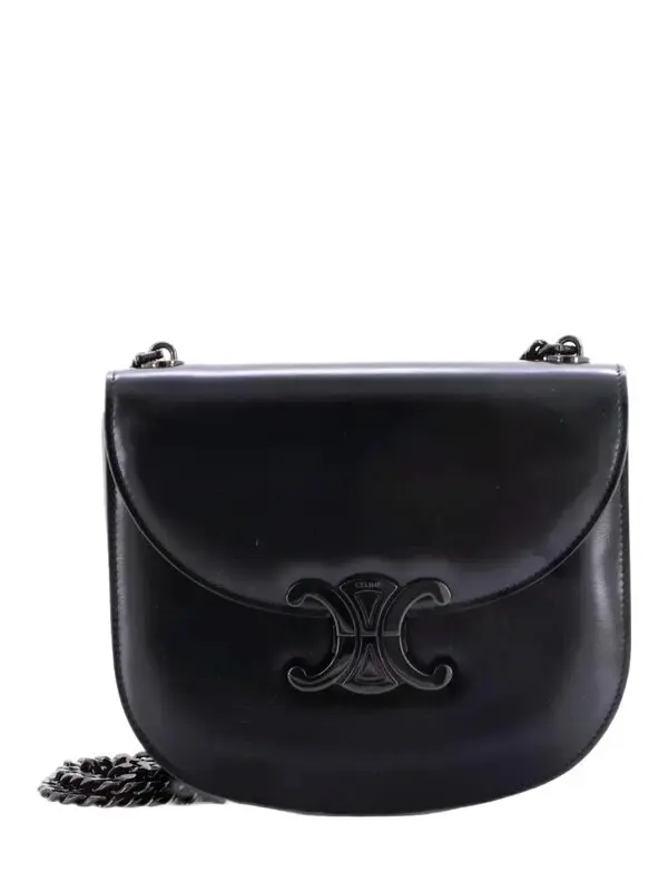 Celine Triomphe Besace Clea Chain Flap Leather Shoulder Bag - Black
