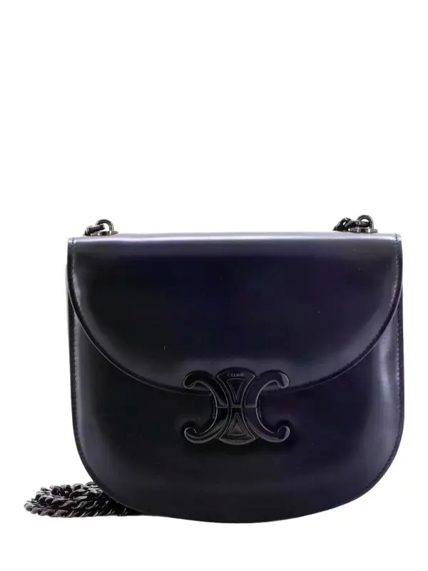 Celine Triomphe Besace Clea Chain Flap Leather Shoulder Bag - Black