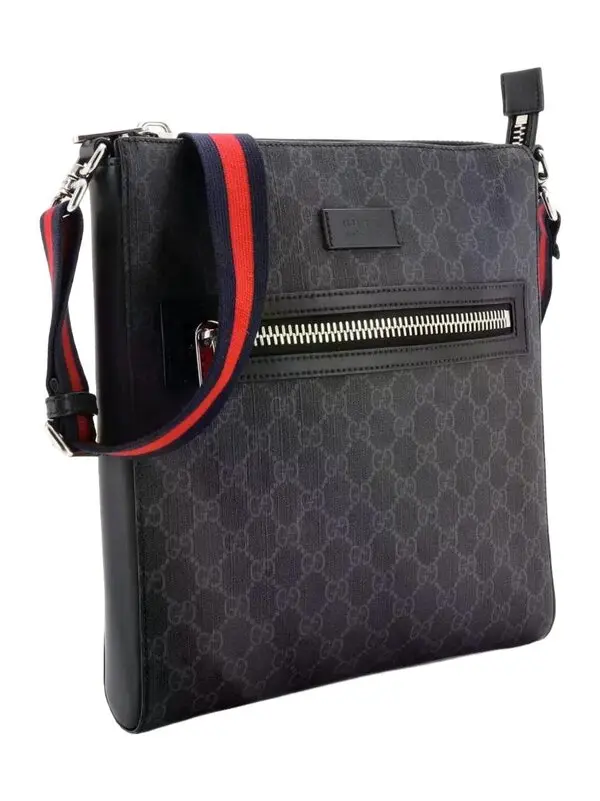 Gucci Web Strap Front Zip Messenger Bag - Black