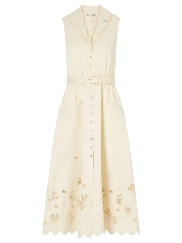 Saloni Embroidered Poplin Midi Dress - No