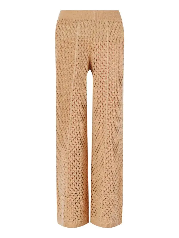 ALLUDE Crochet-knit Wool And Cashmere-blend Wide-leg Pants - Nude