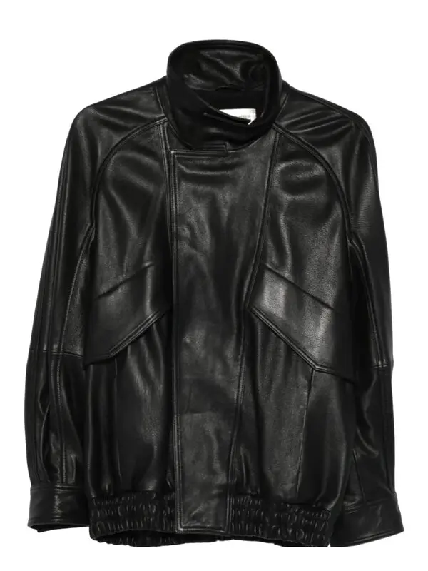 Nour Hammour Long-sleeve Leather Bomber Jacket - Black