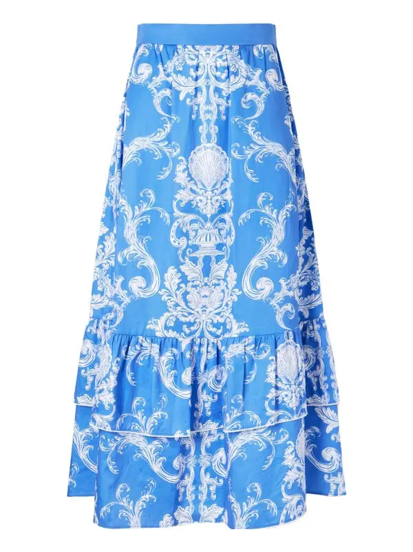 Borgo De Nor Printed Cotton Midi Skirt - Blue