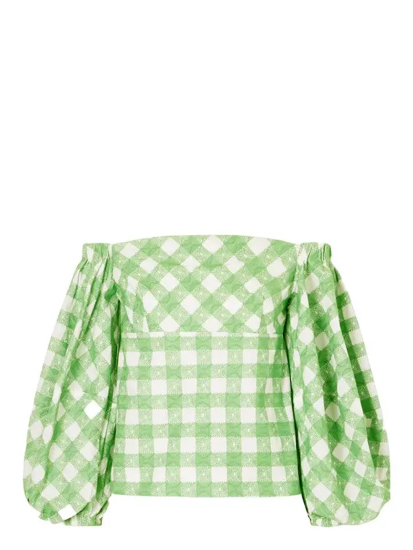 Rosie Assoulin Empire Balloon Checked Cotton Blouse - No