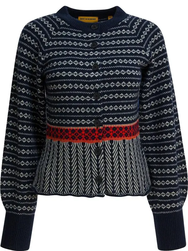 Guest In Residence Patterned Buttoned Cardigan - Blue