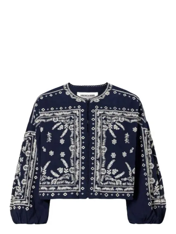 Veronica Beard Cropped Embroidered Poplin Jacket - No
