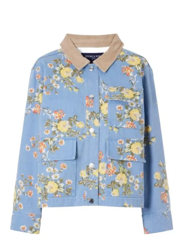 Veronica Beard Corduroy-trimmed Floral-print Denim Jacket - Blue