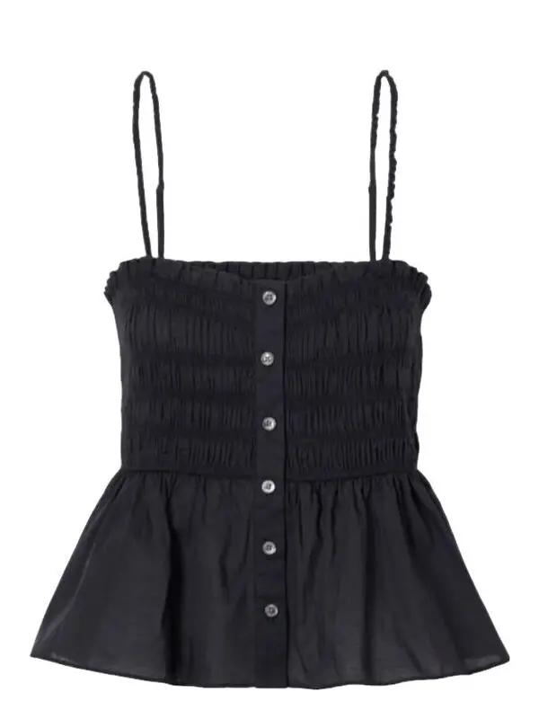 Veronica Beard Shirred Tiered Cotton-poplin Top - Black