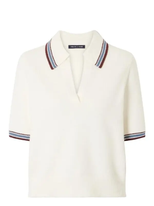 Veronica Beard Striped Cotton-blend Polo Shirt - White