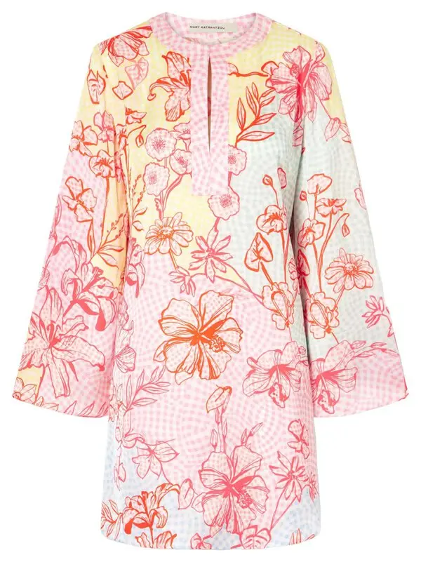 MARY KATRANTZOU Checked Floral-print Satin Midi Dress - No