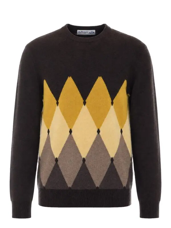 BALLANTYNE Argyle Crewneck Knitted Sweater - Black