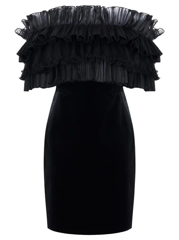 Elisabetta Franchi Velvet Off-the-shoulder Ruffle Dress - Black