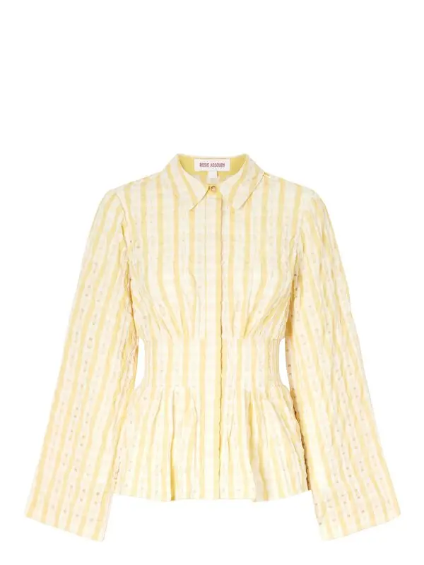 Rosie Assoulin Shirred Checked Seersucker Blouse - No