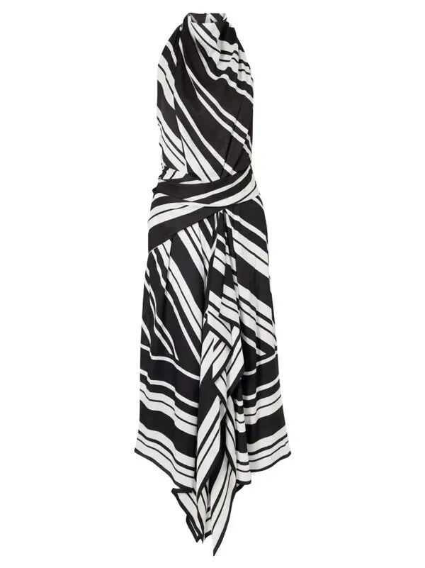 Brandon Maxwell Striped Twill Halterneck Midi Dress - Black
