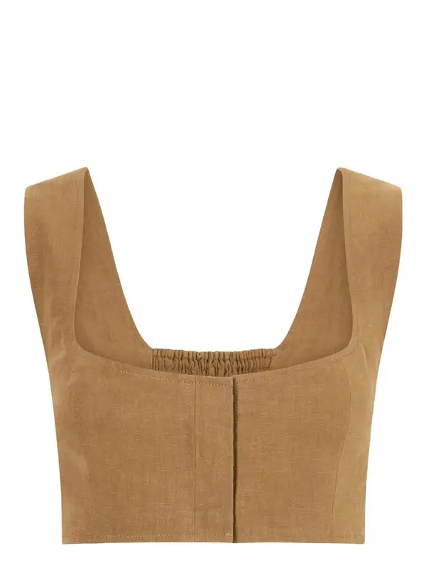 Le Kasha Linen Cropped Tank Top - Brown