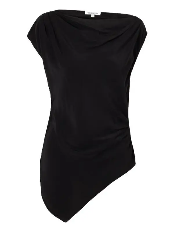 Veronica Beard Asymmetric Crinkled Crepe Shirt - Black