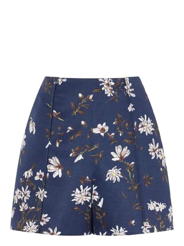 EMILIA WICKSTEAD Floral-print Drill Shorts - Blue