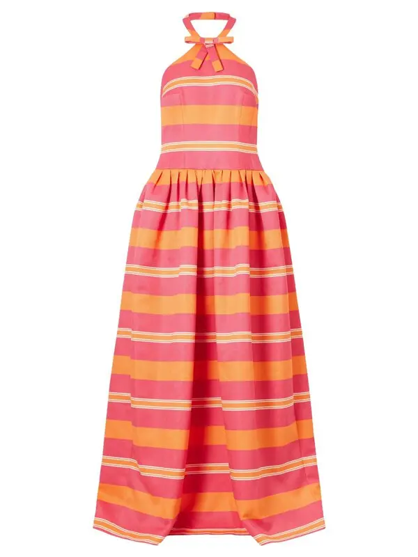 EMILIA WICKSTEAD Striped Taffeta Halterneck Gown - Red